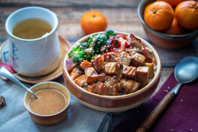 Tempeh Buddha Bowls with Miso-Almond Sauce Recipe - The Wanderlust Kitchen